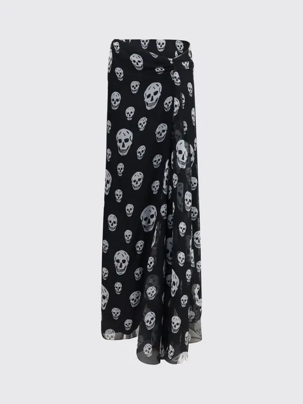 Alexander McQueen Asymmetrical Draped Silk Maxi Skirt With All-over Skull Print