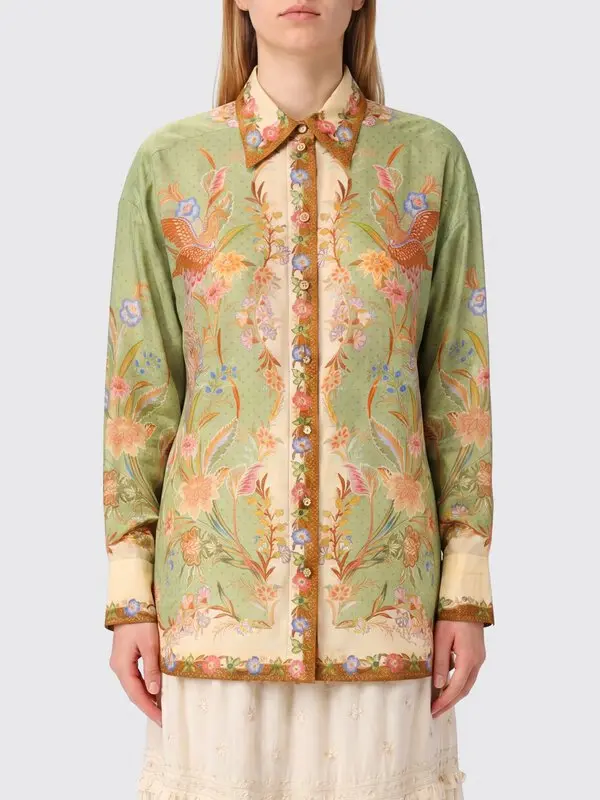 Zimmermann Floral Print Silk Shirt - Kaki