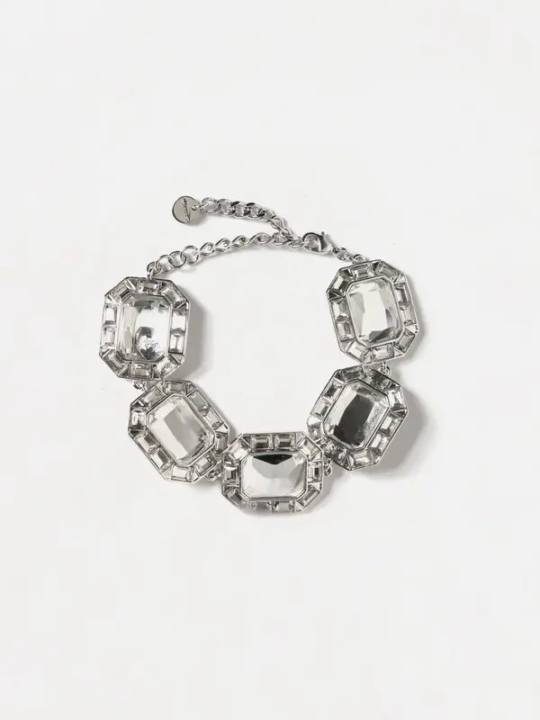 SELF-PORTRAIT Brass Choker Necklace With Square Crystals - Silver