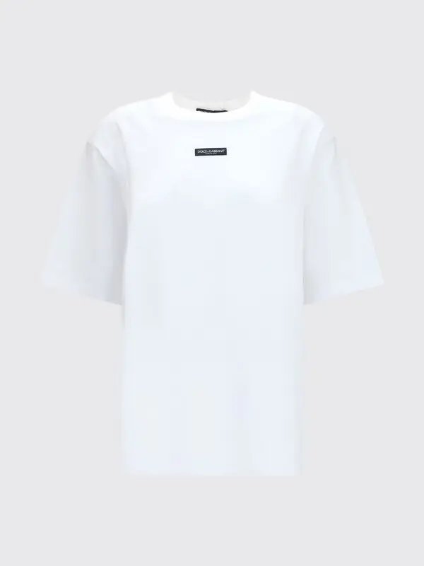 Dolce & Gabbana Cotton Crewneck T-shirt With Contrast Logo And Dropped Shoulders - White