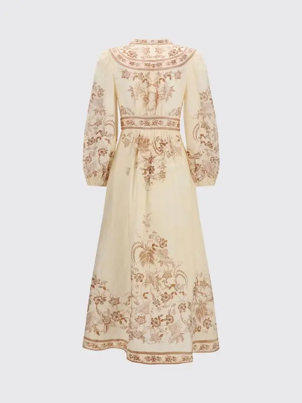Zimmermann Floral-print Linen Midi Shirt Dress With Balloon Sleeves