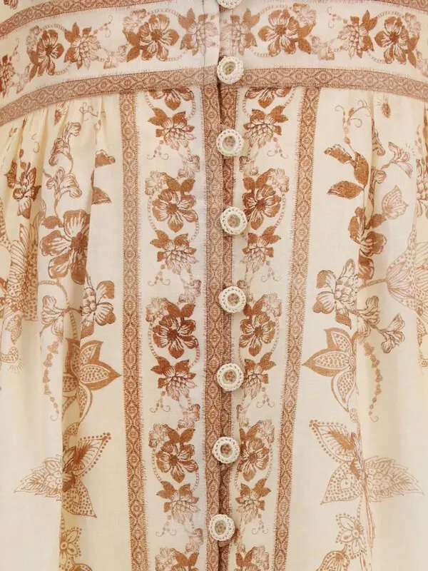 Zimmermann Floral-print Linen Midi Shirt Dress With Balloon Sleeves