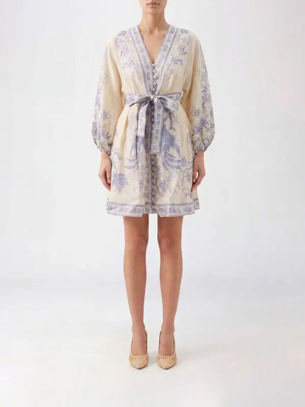 Zimmermann Floral Print Linen Tunic With Balloon Sleeves - Cream