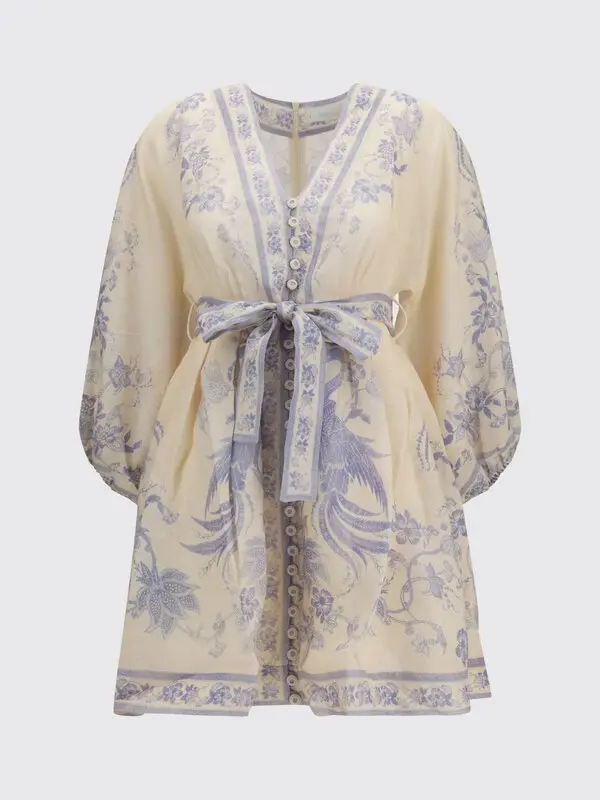 Zimmermann Floral Print Linen Tunic With Balloon Sleeves - Cream