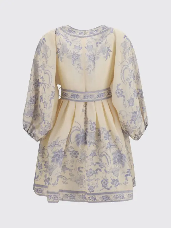 Zimmermann Floral Print Linen Tunic With Balloon Sleeves - Cream