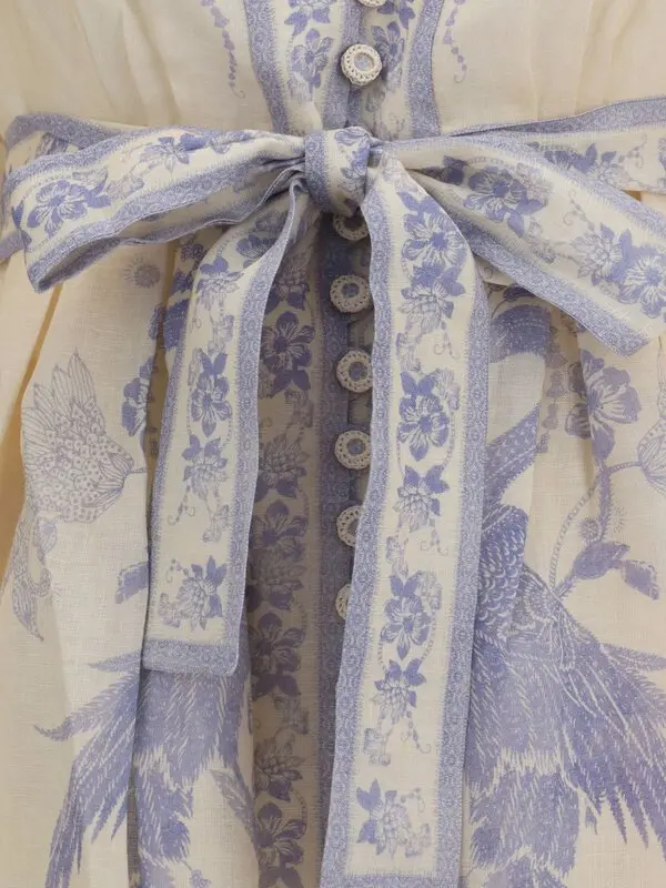 Zimmermann Floral Print Linen Tunic With Balloon Sleeves - Cream