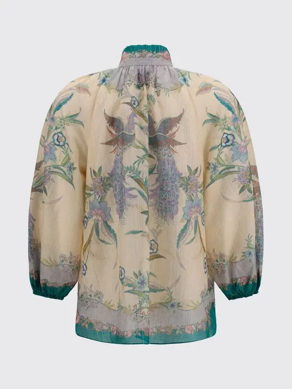 Zimmermann Balloon Sleeve High Neck Printed Shirt - Cream