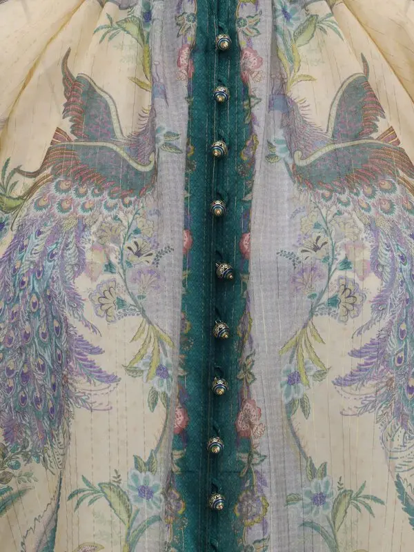 Zimmermann Balloon Sleeve High Neck Printed Shirt - Cream