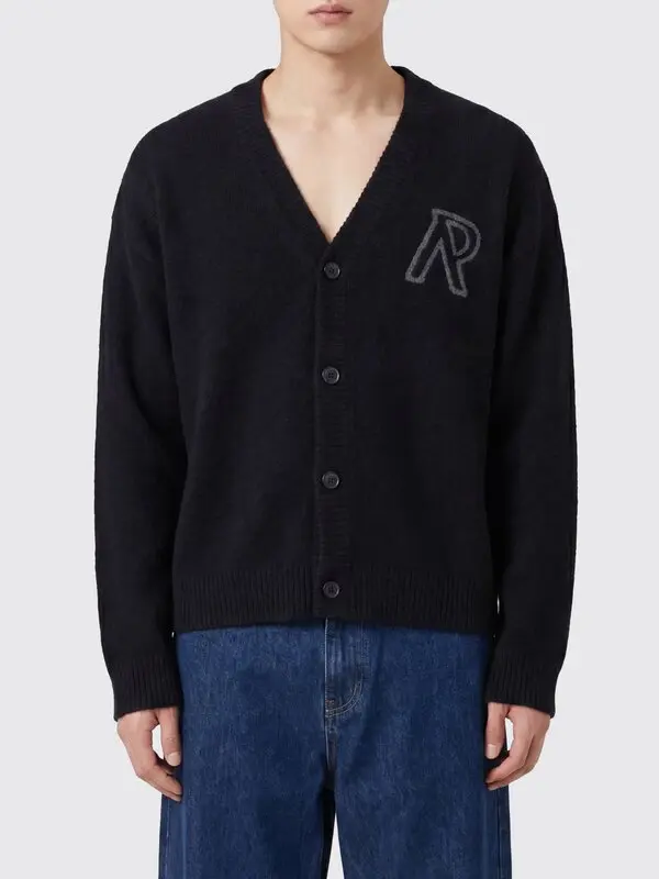 REPRESENT V-neck Alpaca Wool-blend Jacquard Logo Cardigan - Black