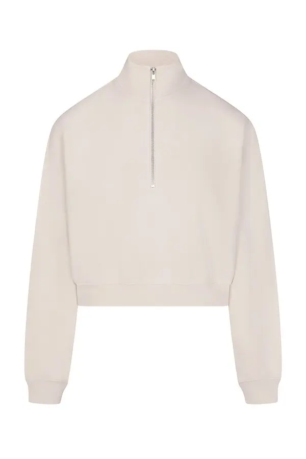 SKIMS Drapey French Terry Half Zip Pullover Sweatshirt - Buff
