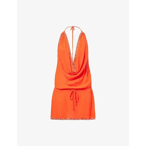 JADED LONDON Tatiana Embellished Halterneck Mini Dress - Orange