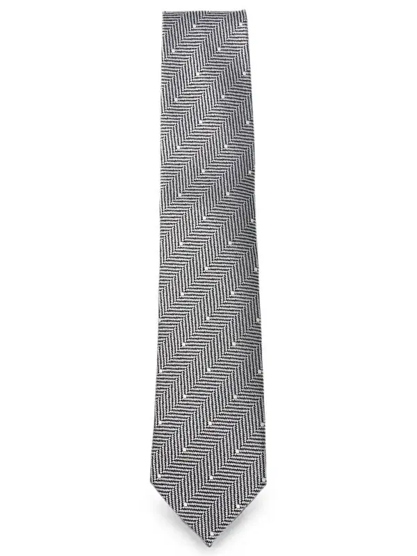 TOM FORD Silk Tie With Polka Dot And Herringbone Pattern - Grey