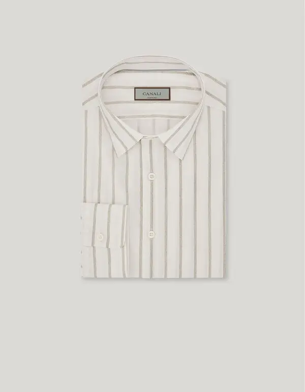 Canali And Beige Cotton Striped Regular-fit Shirt