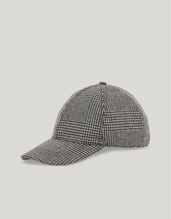 Canali Gray Pure Wool Check Baseball Cap With Piping - Grey