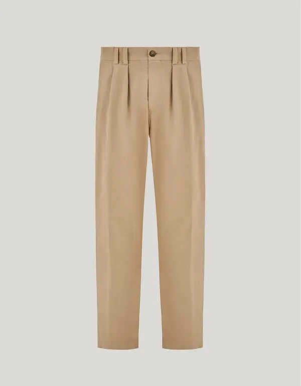 Canali Cotton Gabardine Double-pleated Trousers - Beige