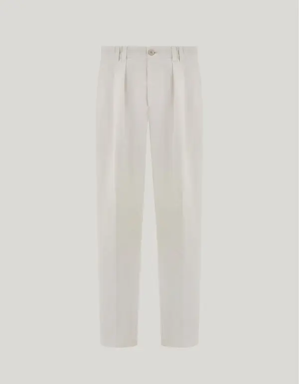 Canali Cotton Gabardine Double-pleated Trousers - White