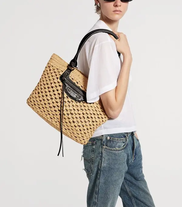 Balenciaga Medium Raffia-lambskin Le City Basket Bag