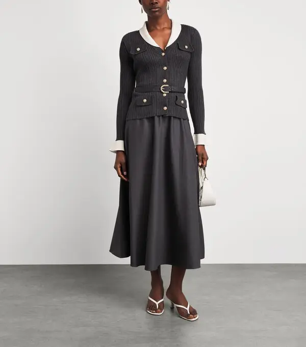 SELF-PORTRAIT Knit Twill Midi Dress
