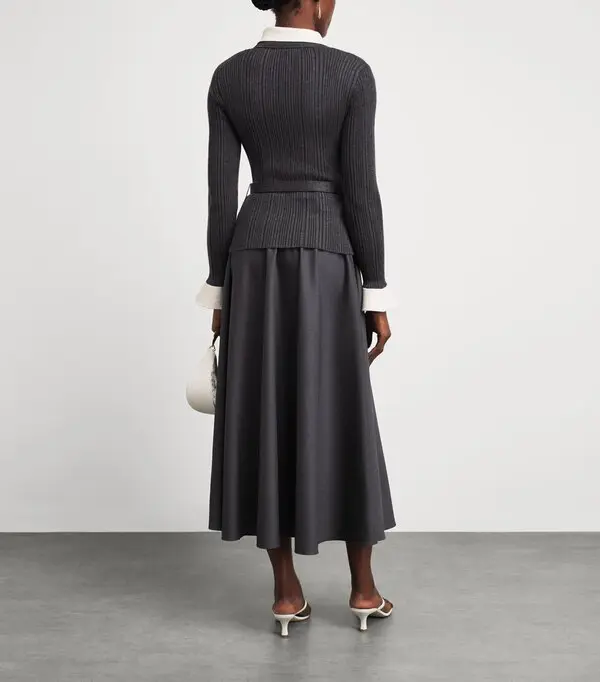 SELF-PORTRAIT Knit Twill Midi Dress