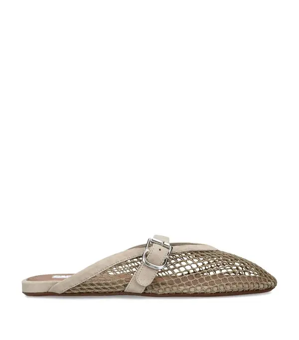 Alaïa Suede Fishnet Mules - Beige