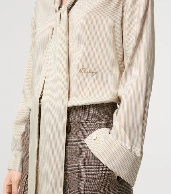 Burberry Silk Stripe Scarf Blouse