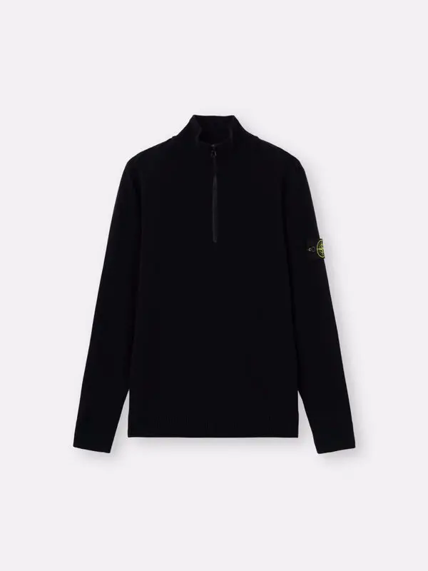 Stone Island Btheck Virgin Wool Long Sleeve Polo - Black