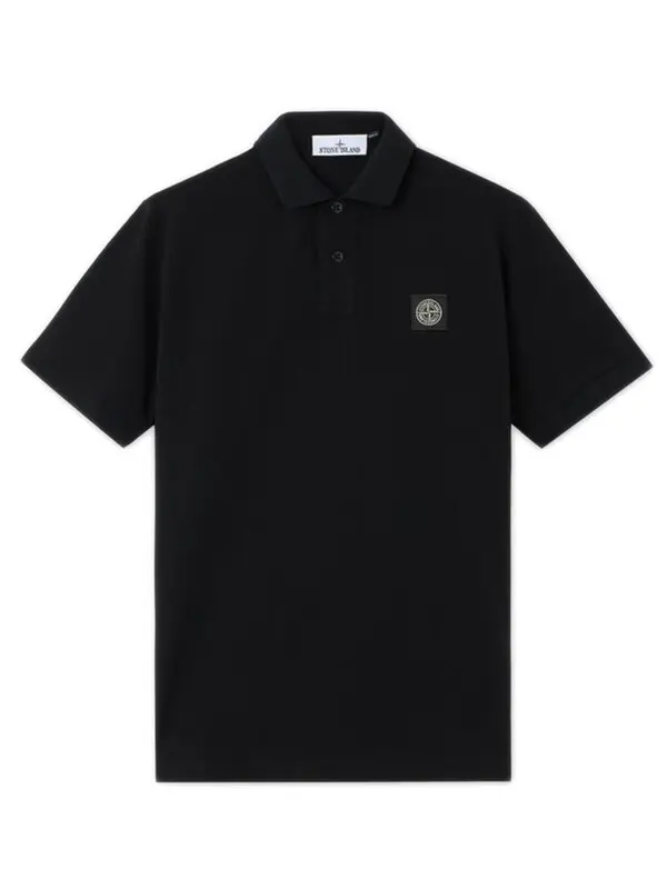 Stone Island Inspired Ribbed Polo Top With Two-button Placket, Patch Logo And Slim Fit - Nero