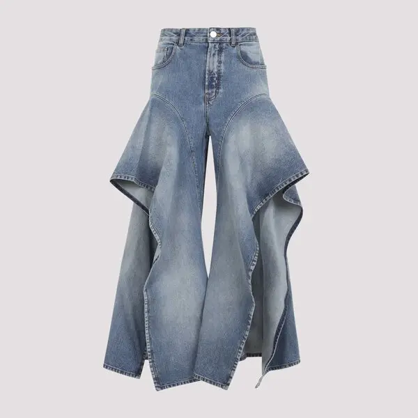 Alaïa Ruffle Faded Jeans - Blue