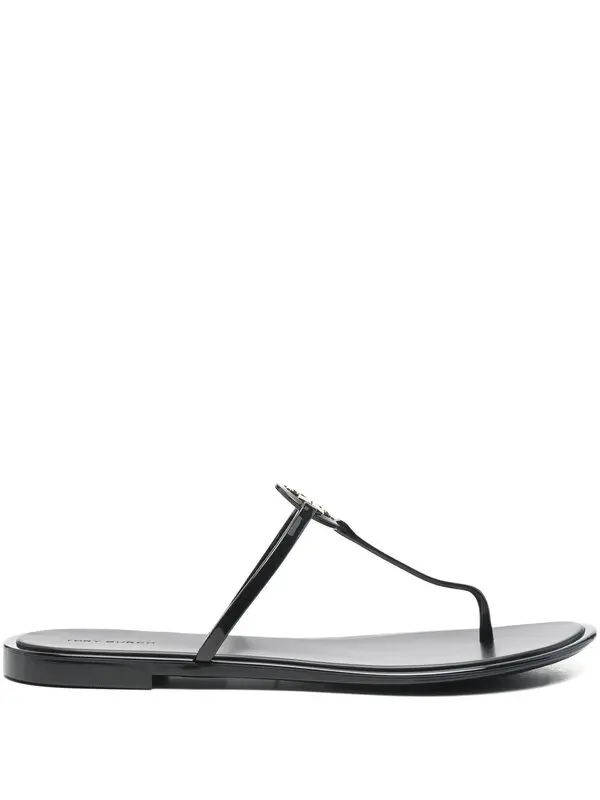 Tory Burch Chic Slip-on Sandals With Gold-tone Logo - Black