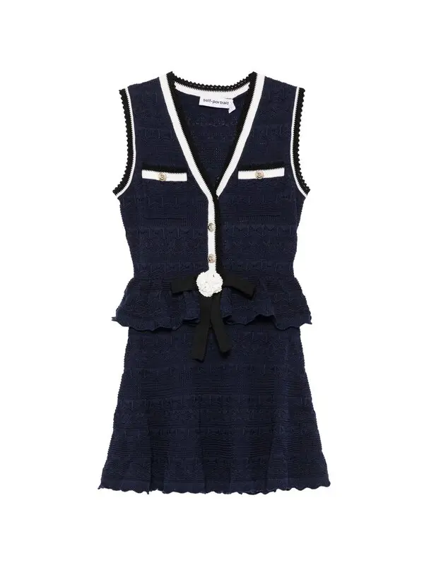SELF-PORTRAIT Floral Corsage Detail Button-front Mini Dress - Blu