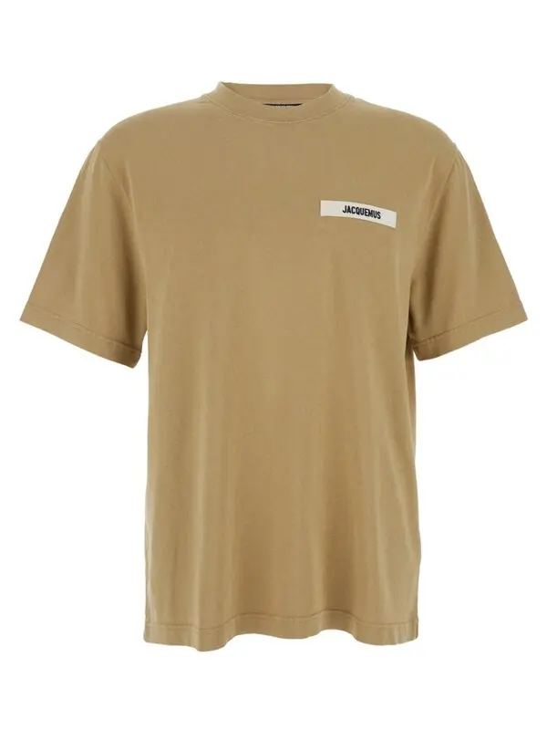 Jacquemus Cotton Logo T-shirt With Classic Neckline For - Beige