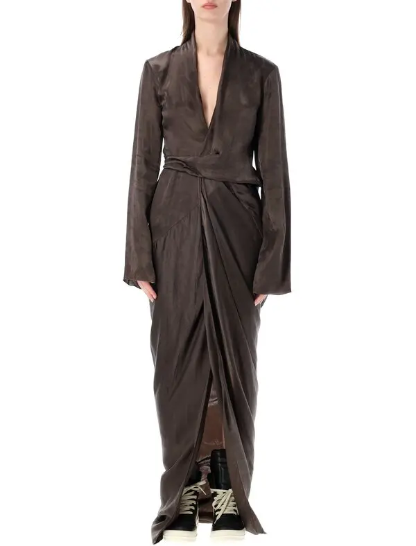 Rick Owens Fluid Floor-length Wrap Gown With Back Tie - Dark Dust