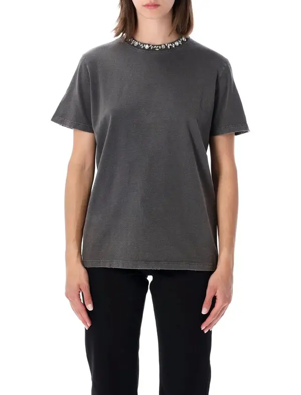 GOLDEN GOOSE Cotton T-shirt With Crystal Detail - Grigio