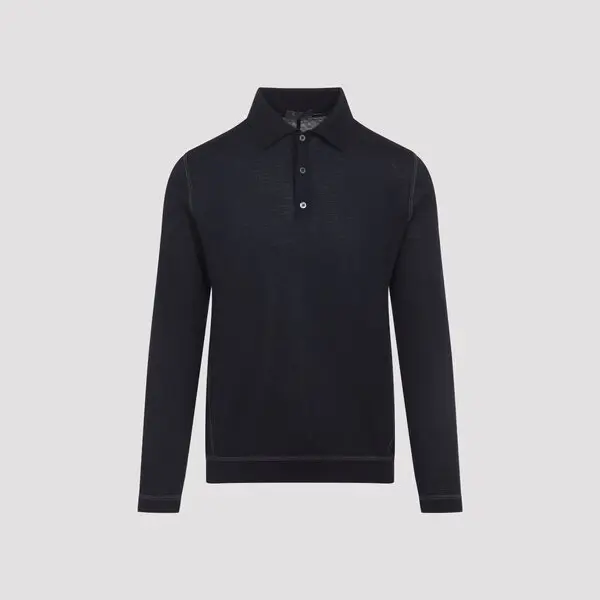 Prada Wool Virgin Wool Knit Polo Sweater - Blue