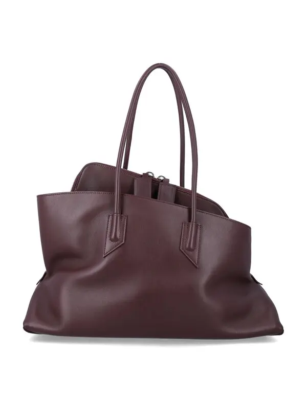 Attico Architectural Asymmetric Medium Tote Handbag With Central Zip - Plum