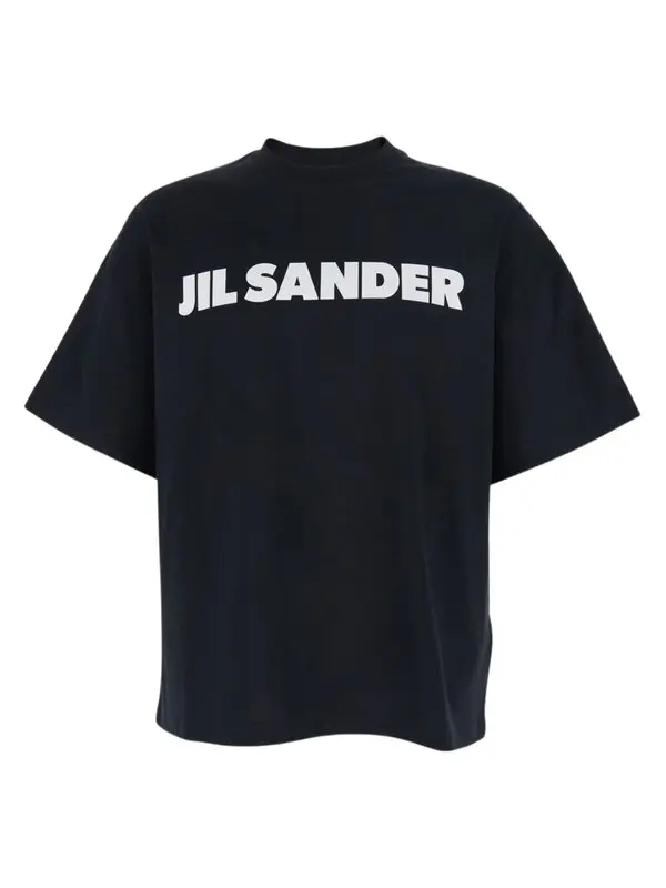 JIL SANDER Logo Print Crew Neck T-shirt With Dropped Shoulders - Black