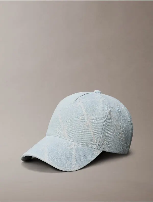 Calvin Klein Allover Monogram Denim Cap - Light Wash
