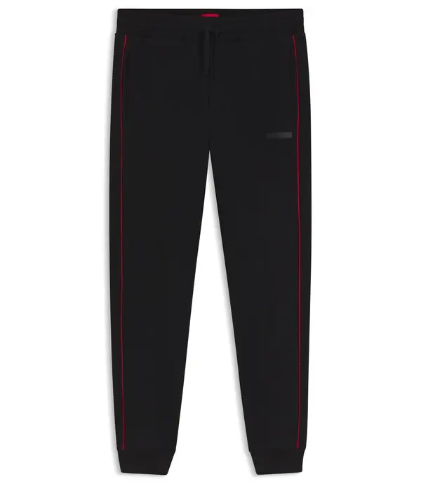 Hugo Contrast-piping Tracksuit Bottoms In Stretch Cotton - Black