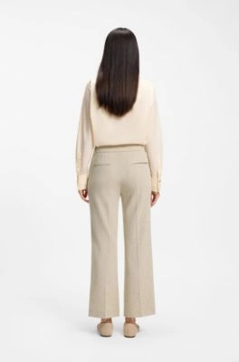 BOSS Cropped Flared-fit Pants In Slub Weave