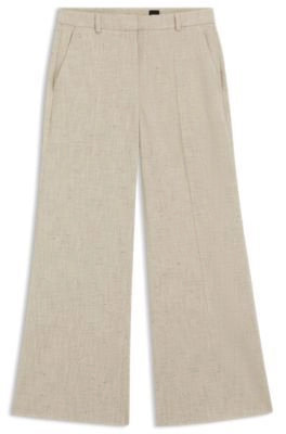 BOSS Cropped Flared-fit Pants In Slub Weave