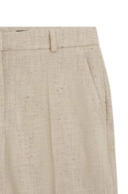 BOSS Cropped Flared-fit Pants In Slub Weave