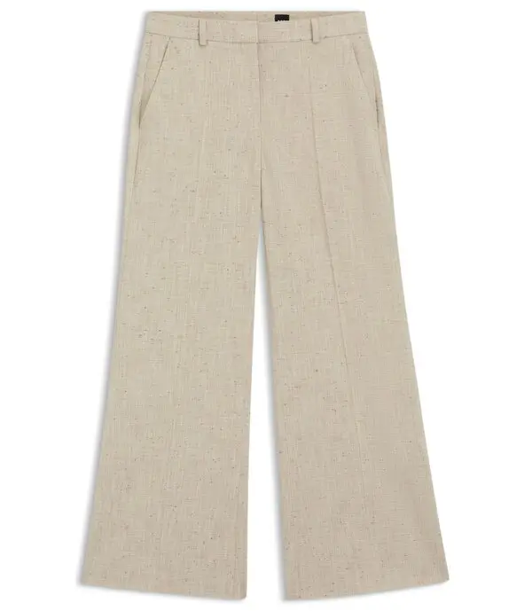 BOSS Cropped Flared-fit Pants In A Slub Weave - Patterned