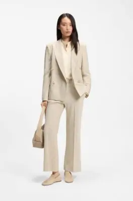 BOSS Cropped Flared-fit Pants In A Slub Weave