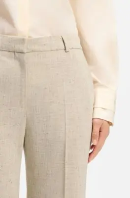 BOSS Cropped Flared-fit Pants In A Slub Weave