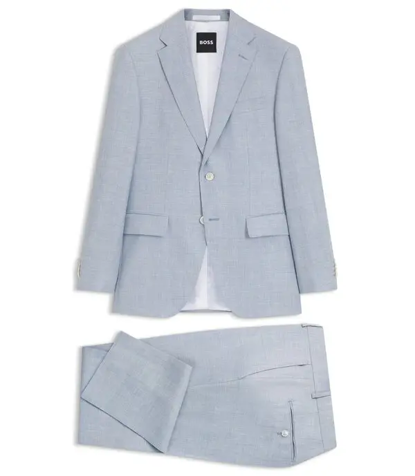 BOSS Two-piece Regular-fit Suit In Checked Fabric - Light Blue
