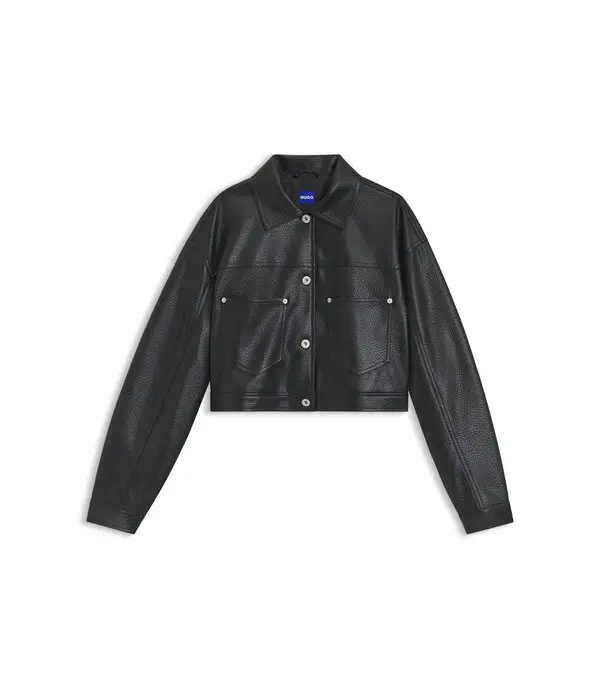 Hugo Faux Leather Relaxed Fit Jacket With Embroidered Logo