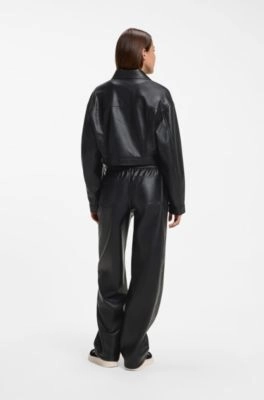 Hugo Faux Leather Relaxed Fit Jacket With Embroidered Logo