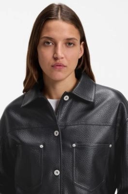 Hugo Faux Leather Relaxed Fit Jacket With Embroidered Logo