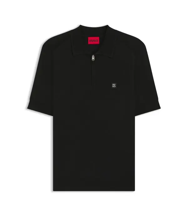 Hugo Knit Polo With Zipper Neck - Black