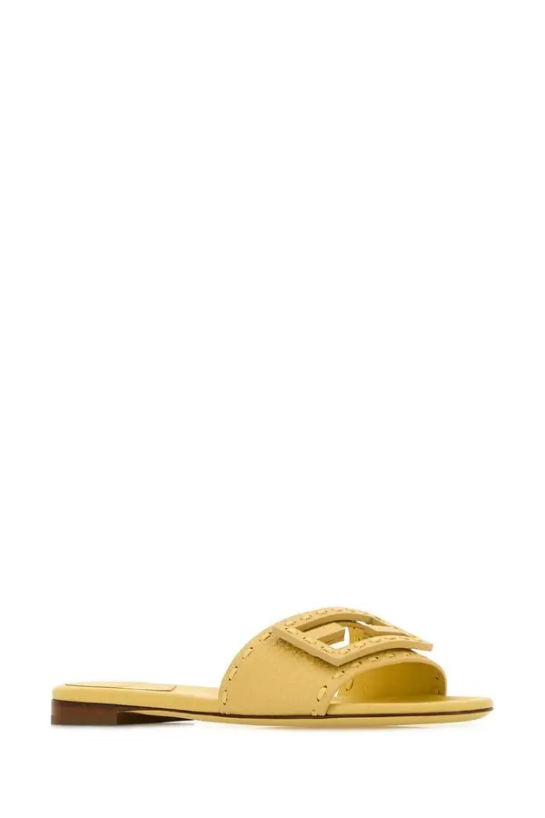 Fendi Calf Leather Baguette Slippers - Yellow